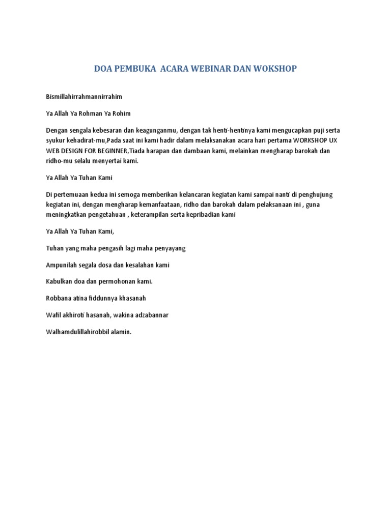 Doa Pembuka Workshop UX Design | PDF