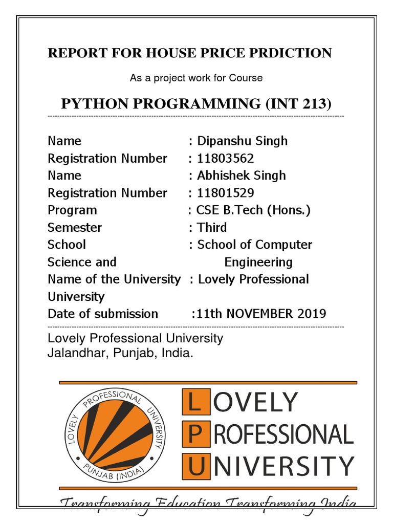 Python Programming (Int 213) : Report For House Price Prdiction | PDF | Regression Analysis ...