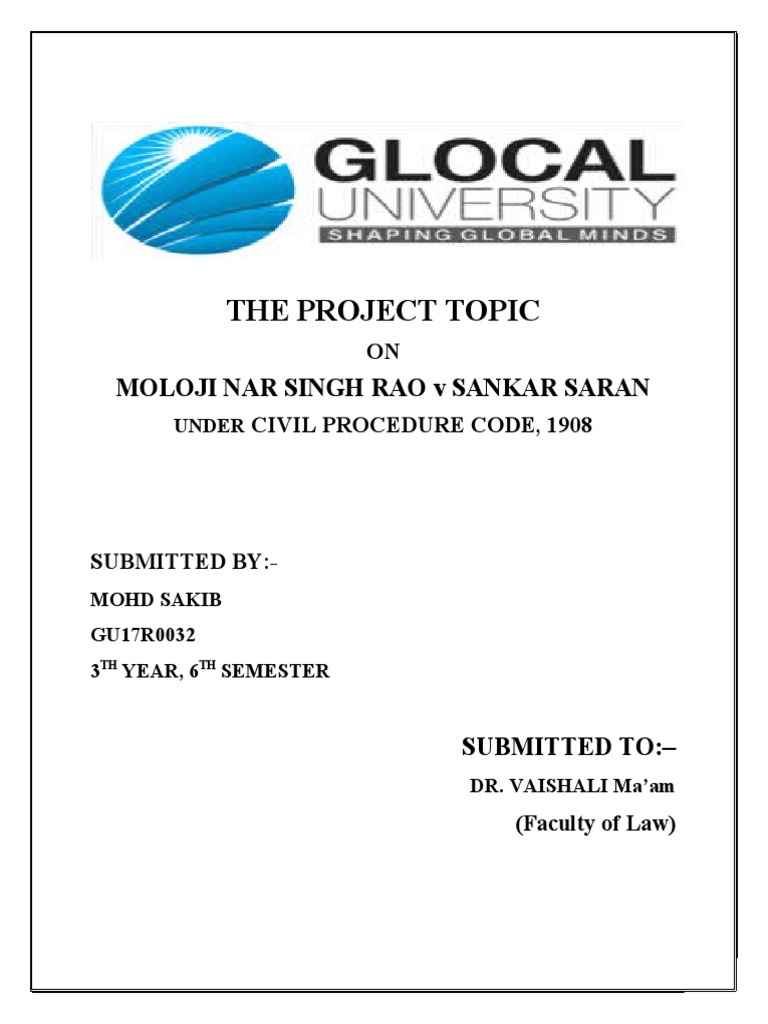 The Project Topic: Moloji Nar Singh Rao V Sankar Saran | Download Free ...