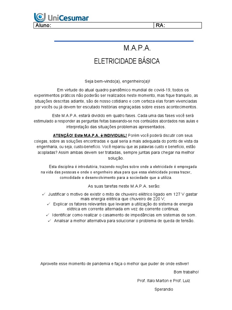 Mapa de Eletricidade Básica | PDF | Corrente alternada | Resistência ...