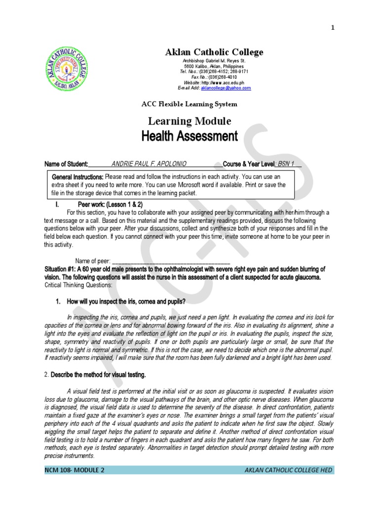 Health Assessment m2 (1st Year) | PDF | Anatomical Terms Of Motion | Cough