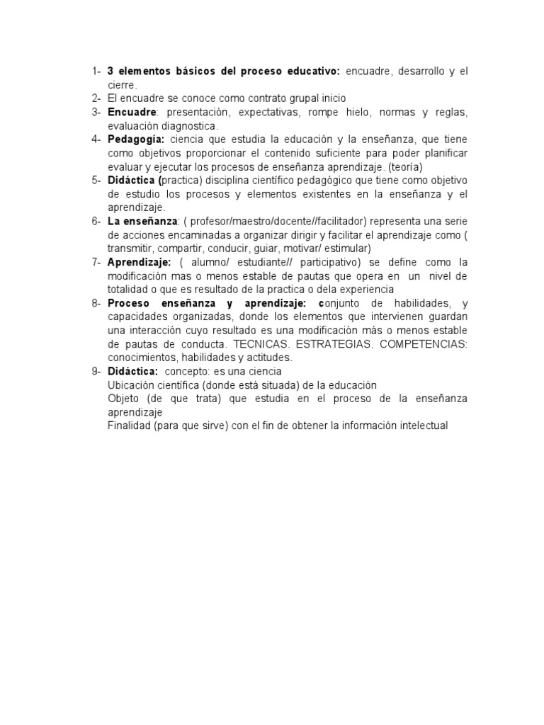 Elementos Clave del Proceso Educativo | PDF