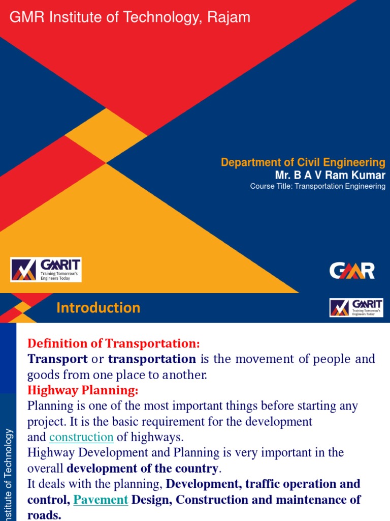 Transportation Engineering Unit I Part I CTLP | PDF | Road | Traffic