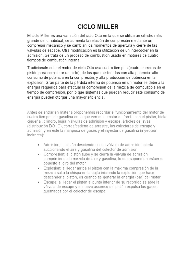 Ciclo Miller y Ciclo Atkinson | PDF | Motor de combustión interna ...