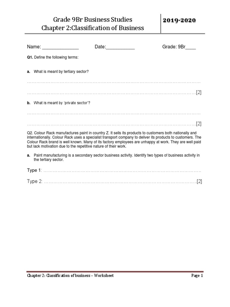 Grade 9Br Business Studies Chapter 2:classification of Business | PDF ...