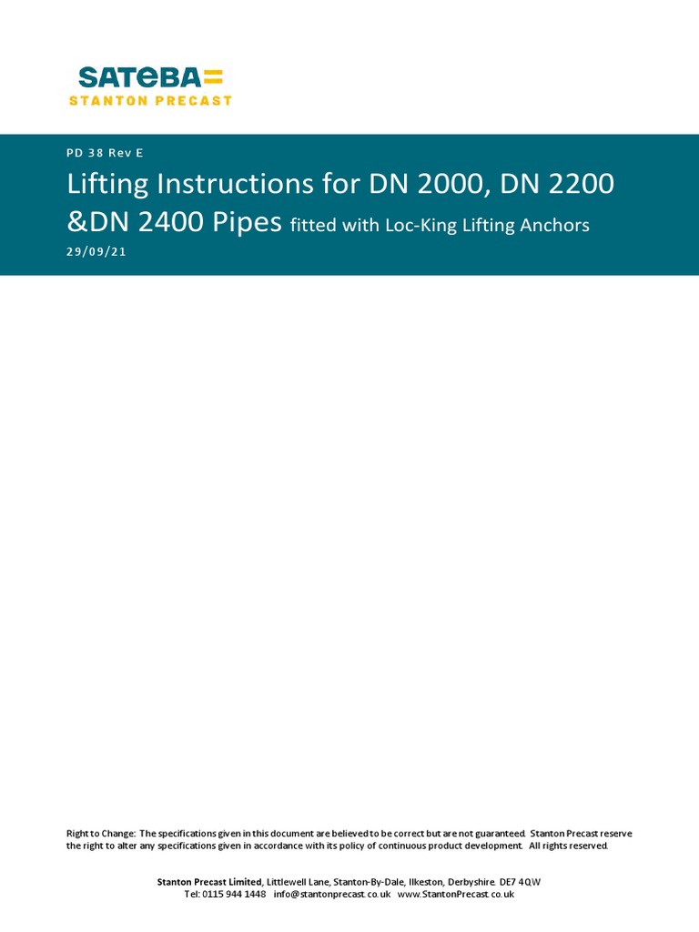 Lifting Guidance For DN 2000 DN 2200 and DN 2400 Pipes PD38 | PDF ...