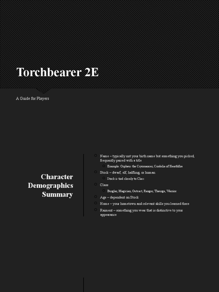 Torchbearer 2E Character Creation Guide | PDF | Dwarf (Dungeons & Dragons)
