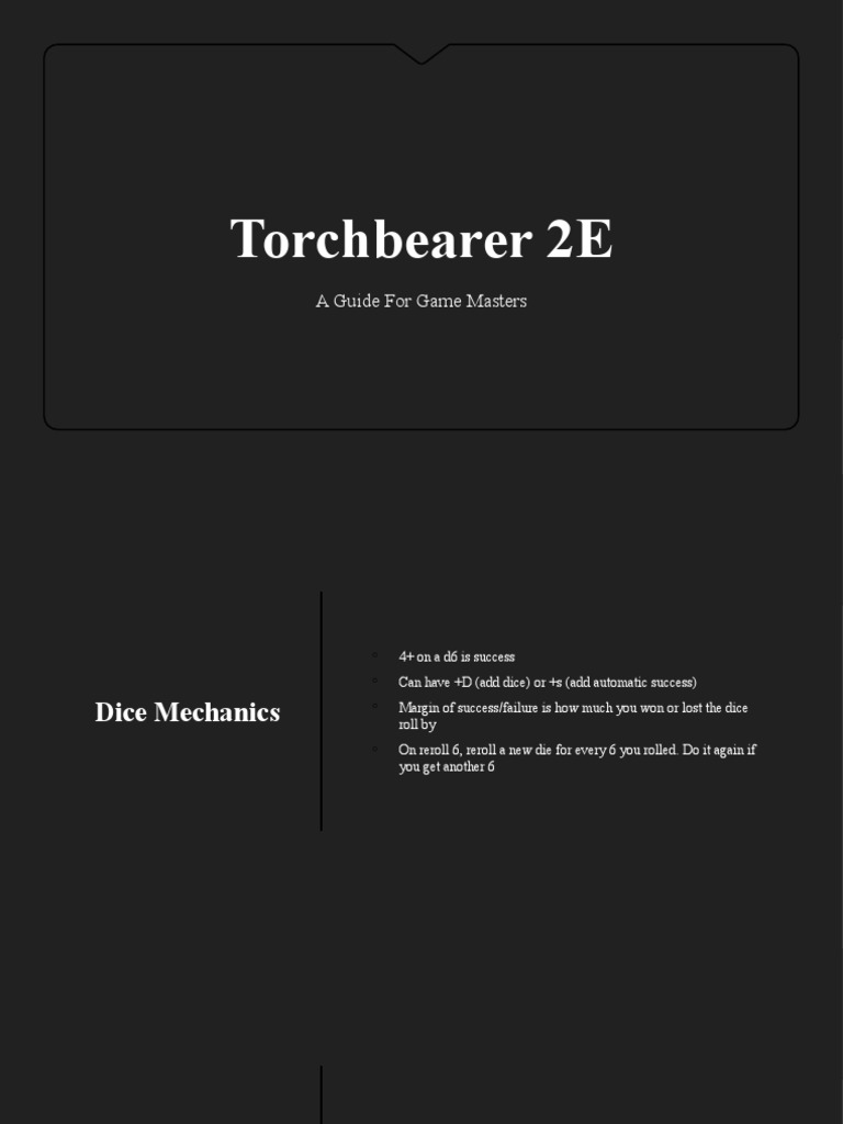 Torchbearer 2E Quick Rules Guide | PDF | Taxes | Backpack