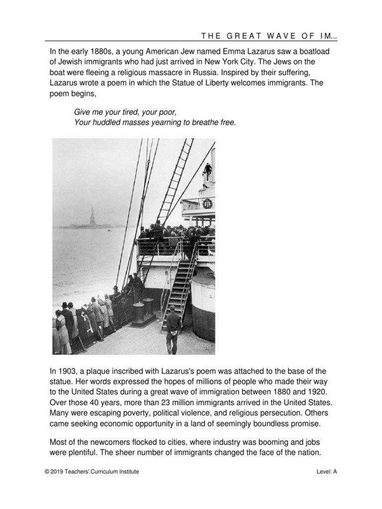 Lesson 26 The Great Wave of Immigration | PDF | Immigration | Nativism ...