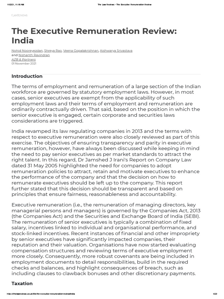 The Law Reviews - The Executive Remuneration Review | PDF | Taxes ...