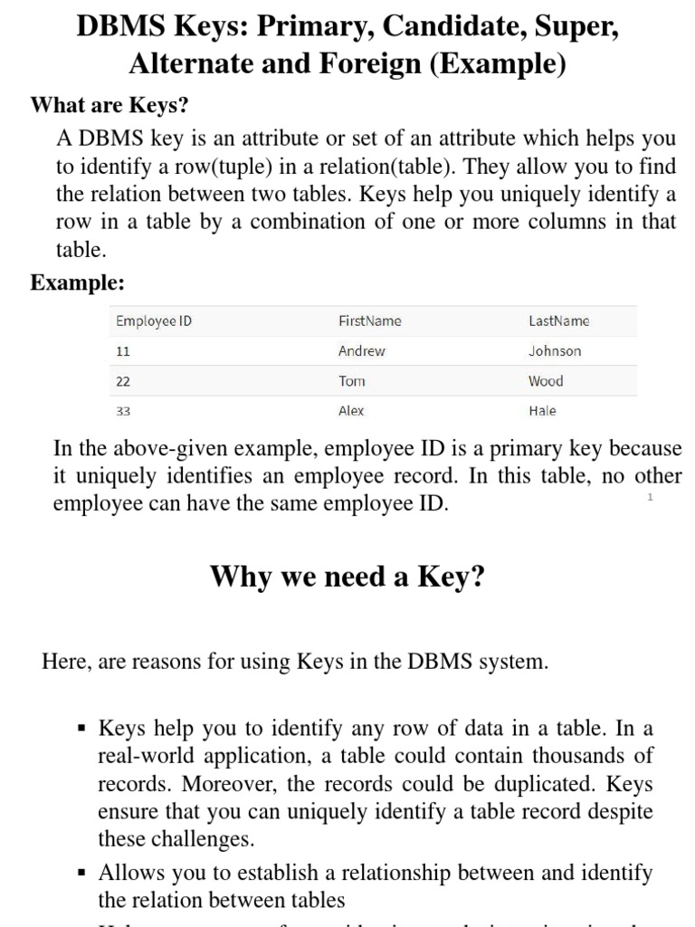 DBMS Keys | PDF | Data Management | Information Technology