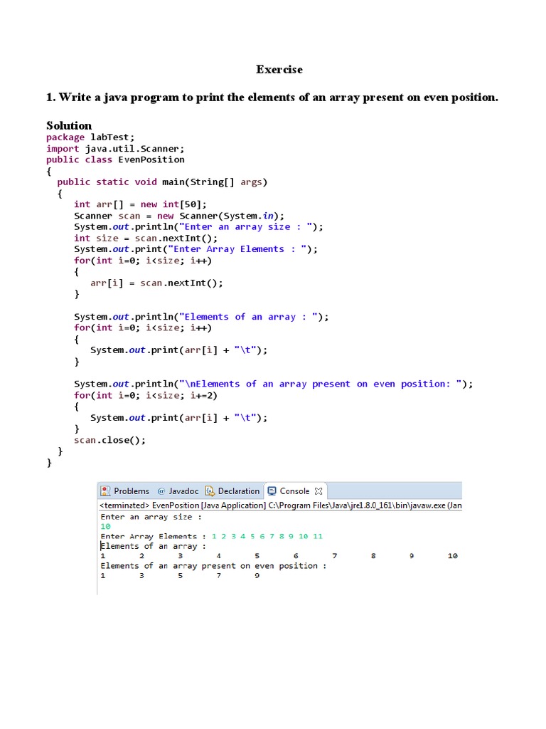 Exercise 1. Write A Java Program To Print The Elements of An Array ...