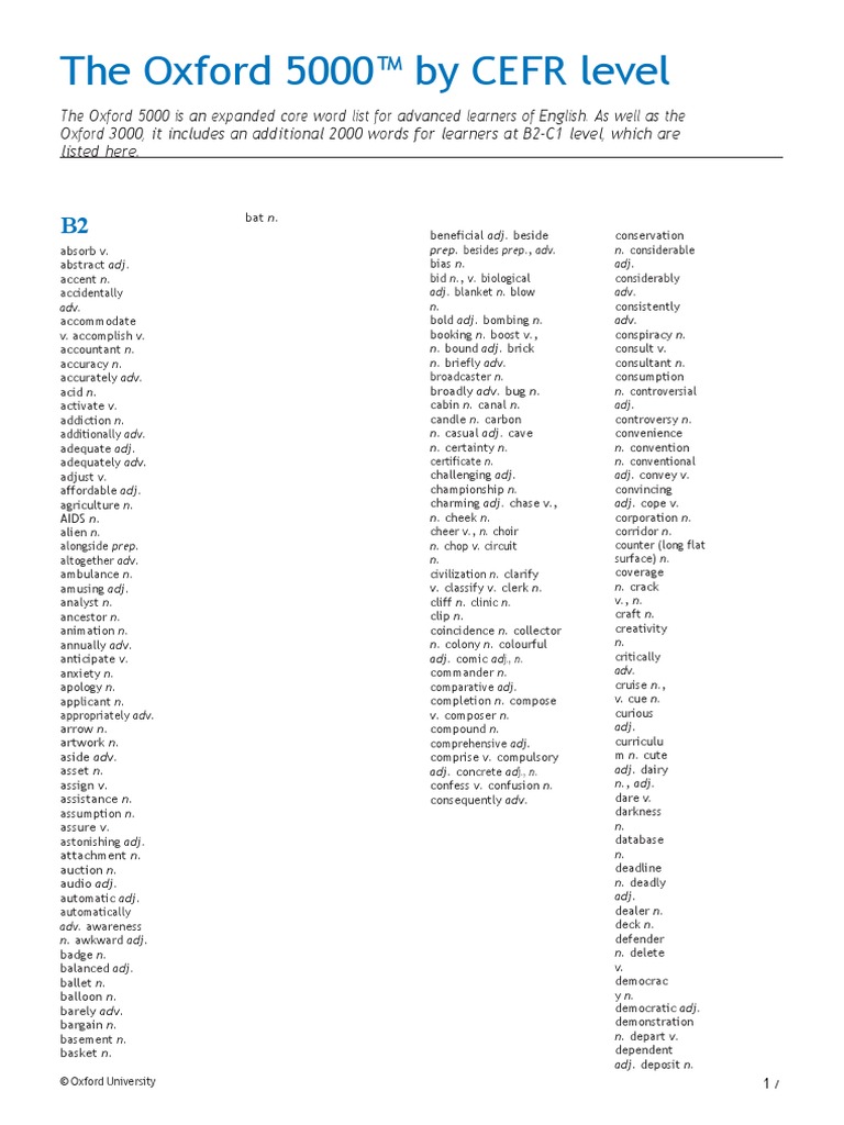 The Oxford 5000 by CEFR Level | PDF