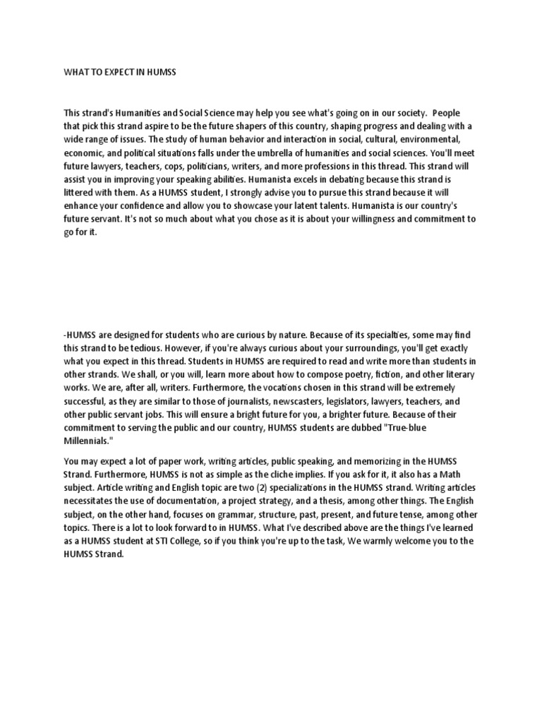 What To Expect in Humss | PDF | Teachers | Social Sciences