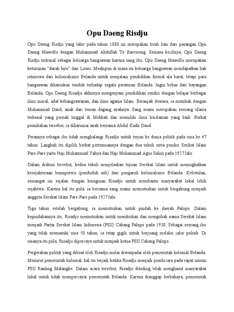 Biografi Opu Daeng Risdju | PDF