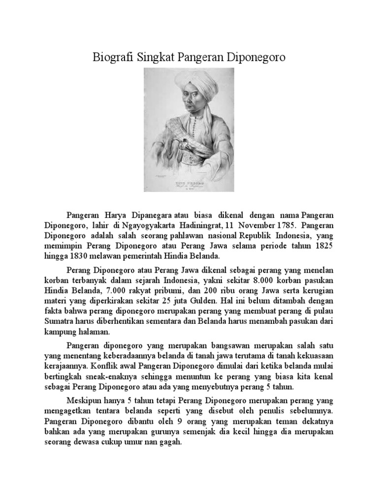 Biografi Singkat Pangeran Diponegoro | PDF