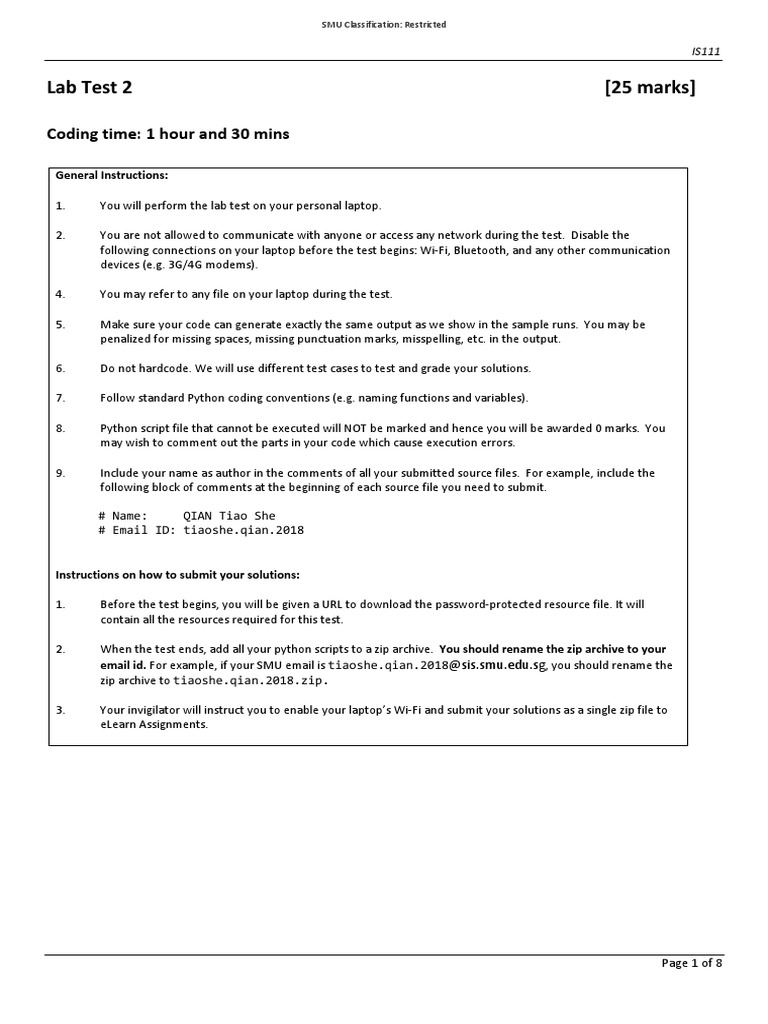 Lab Test 2 (25 Marks) : Coding Time: 1 Hour and 30 Mins | Download Free ...