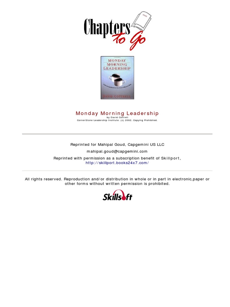 Monday Morning Leadership: by David Cottrell Cornerstone Leadership ...