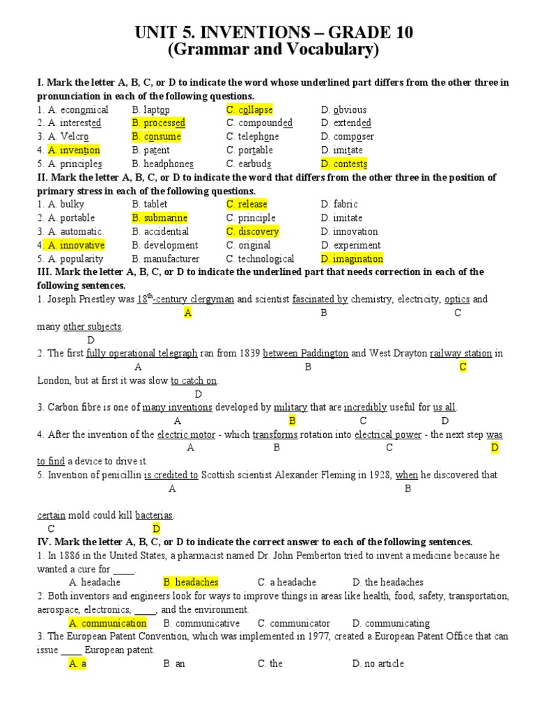 Unit 5 - G10. Grammar and Vocab-N2 | PDF | Invention | Vacuum Cleaner