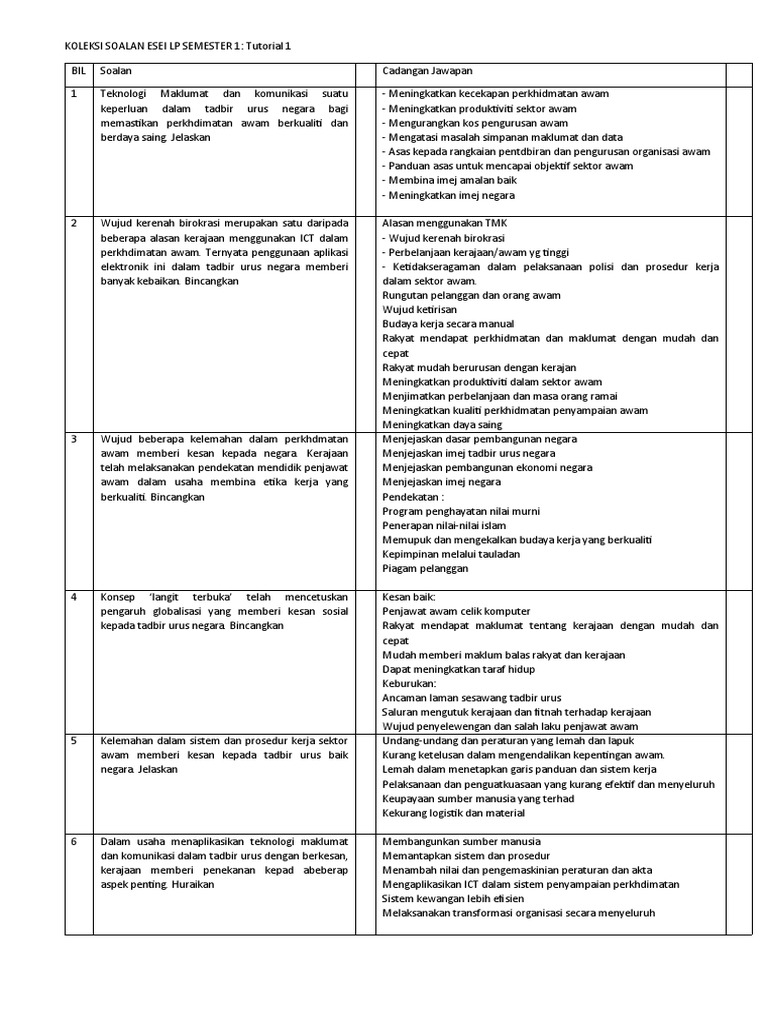 KOLEKSI SOALAN ESEI LP SEMESTER 1 Tugasan Sem 1 | PDF