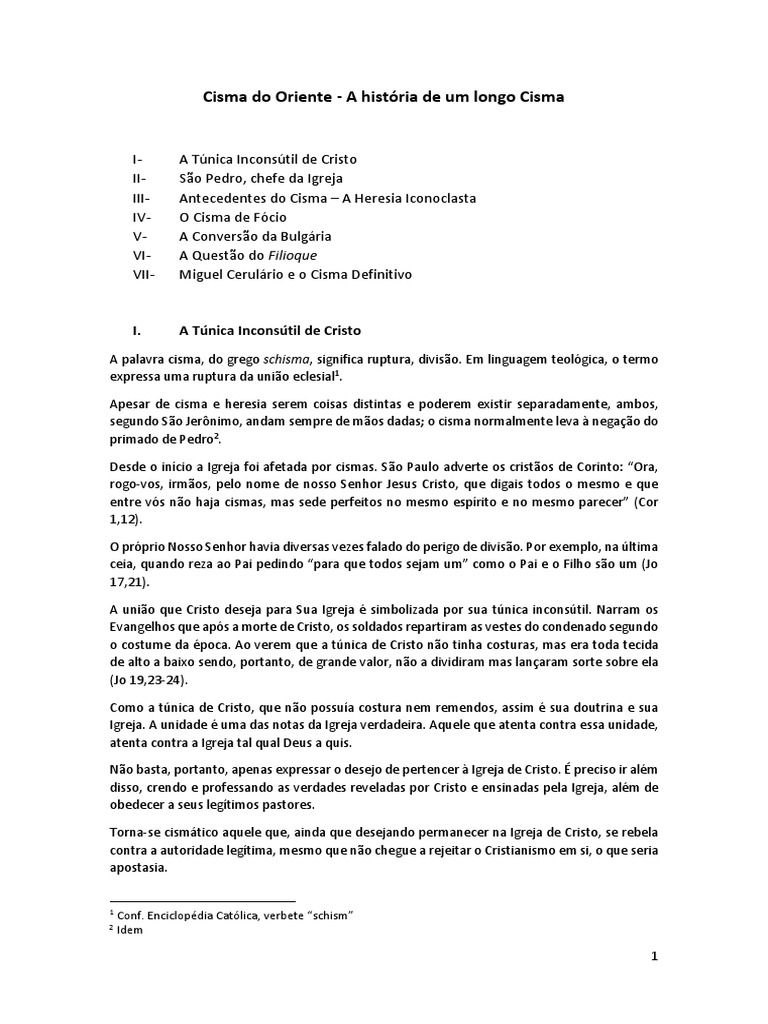 Cisma Do Oriente A Historia de Um Longo | PDF | Igreja católica | Papa