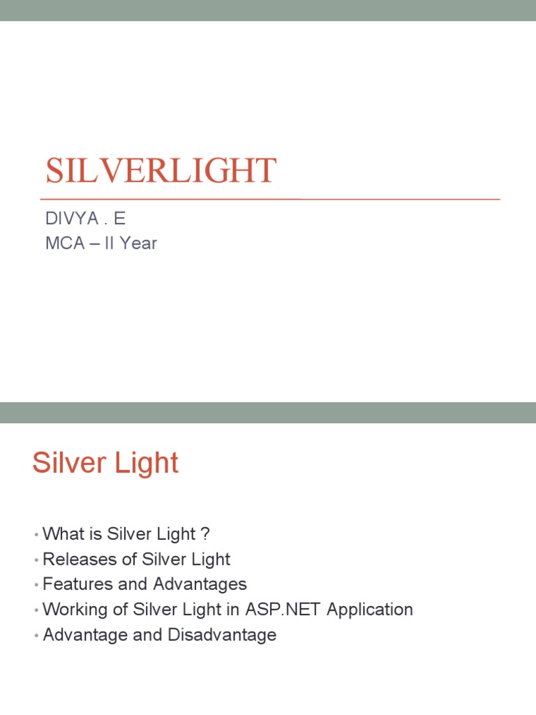 Silverlight Divya E Mca Ii Year Pdf Extensible Application Markup Language Microsoft