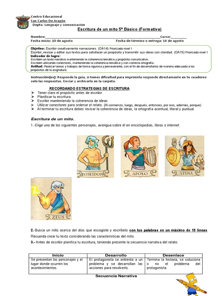 5° Básico Lenguaje Guía de Escritura de Un Mito | PDF