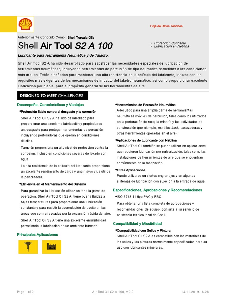 TDS SHELL Air Tool Oil S2 A 100 | PDF | Herramientas | Lubricante