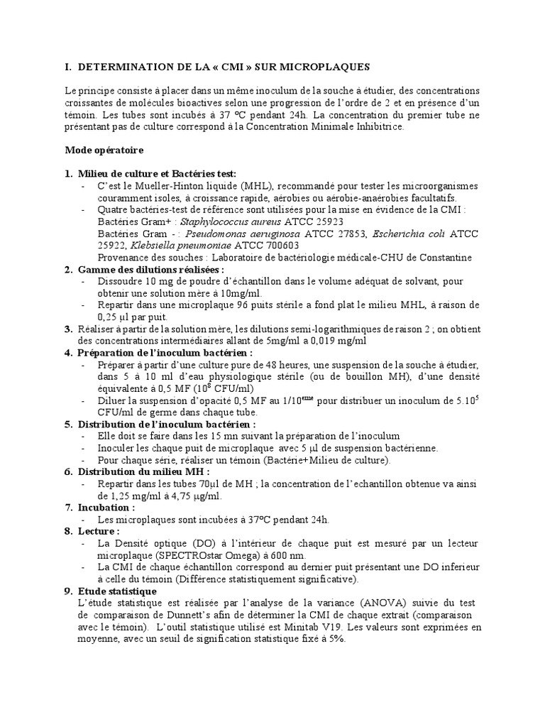 Détermination de la CMI en microplaques | PDF | Microbiologie | Bactérie