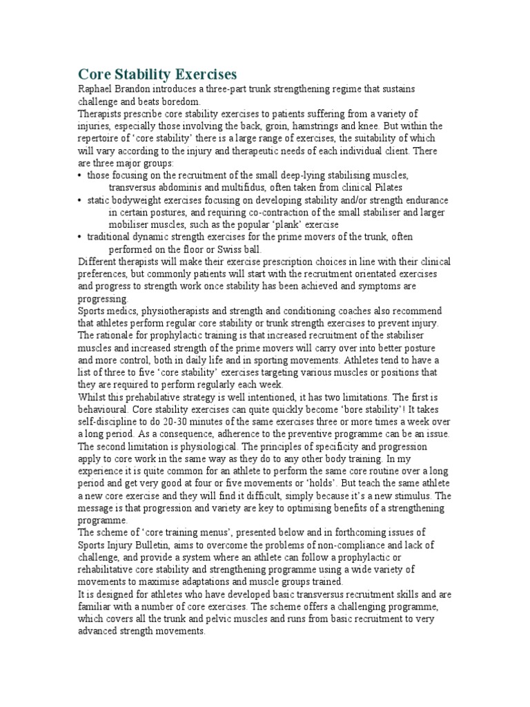 Core Stability Exercises | PDF | Pelvis | Abdomen