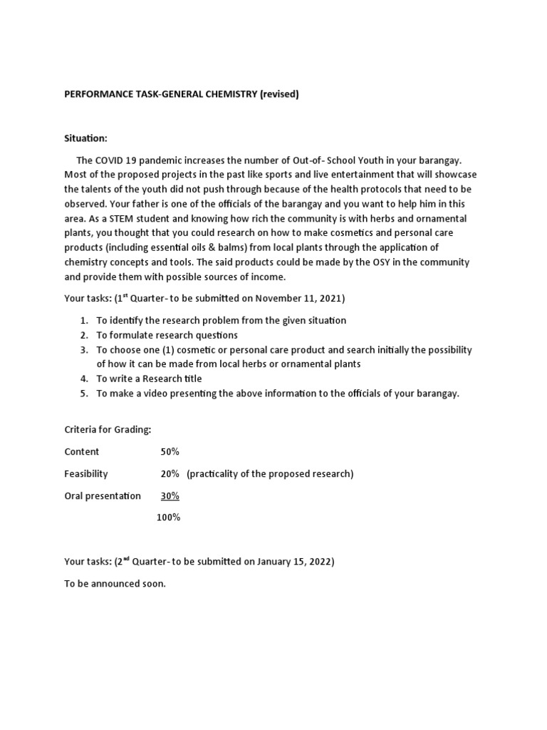 Performance Task - General Chemistry 1 | PDF