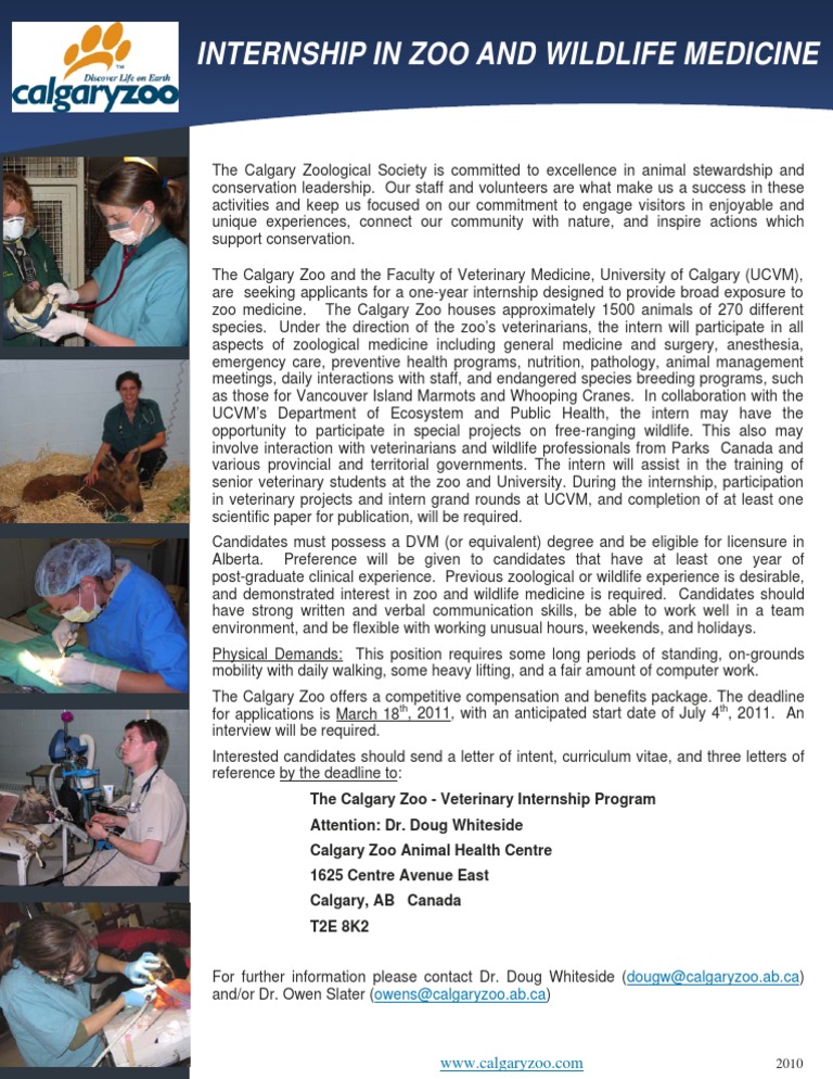 2011 Calgary Zoo Internship | PDF | Veterinary Physician | Zoo