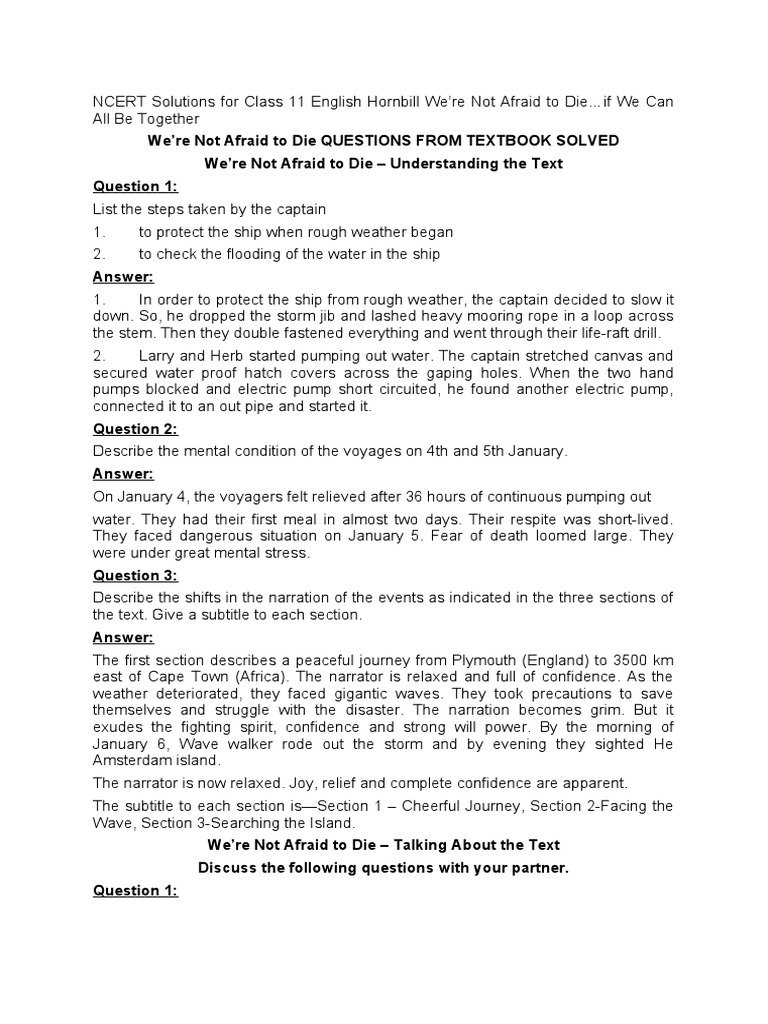 NCERT Solutions For Class 11 English Hornbill We | PDF | Courage | Ships