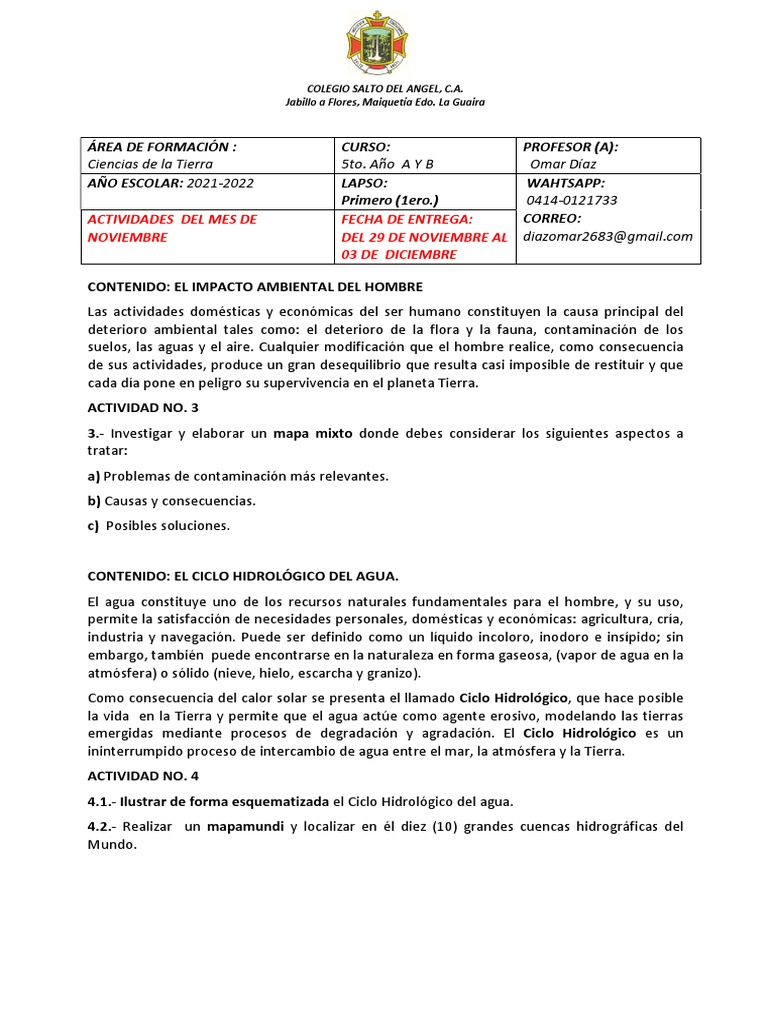 Ciencias de La Tierra 5to. Año A y B | Descargar gratis PDF | Agua | Tierra