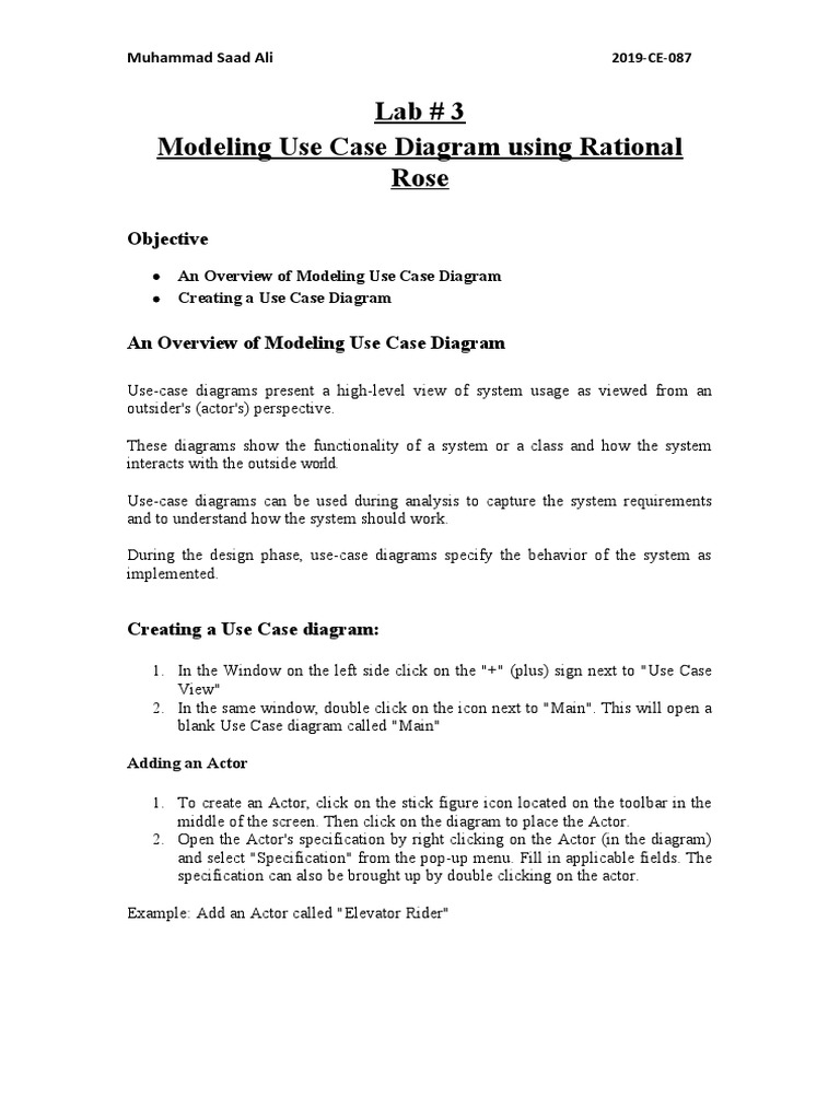Lab # 3 Modeling Use Case Diagram Using Rational Rose: Objective | PDF | Use Case | Computing