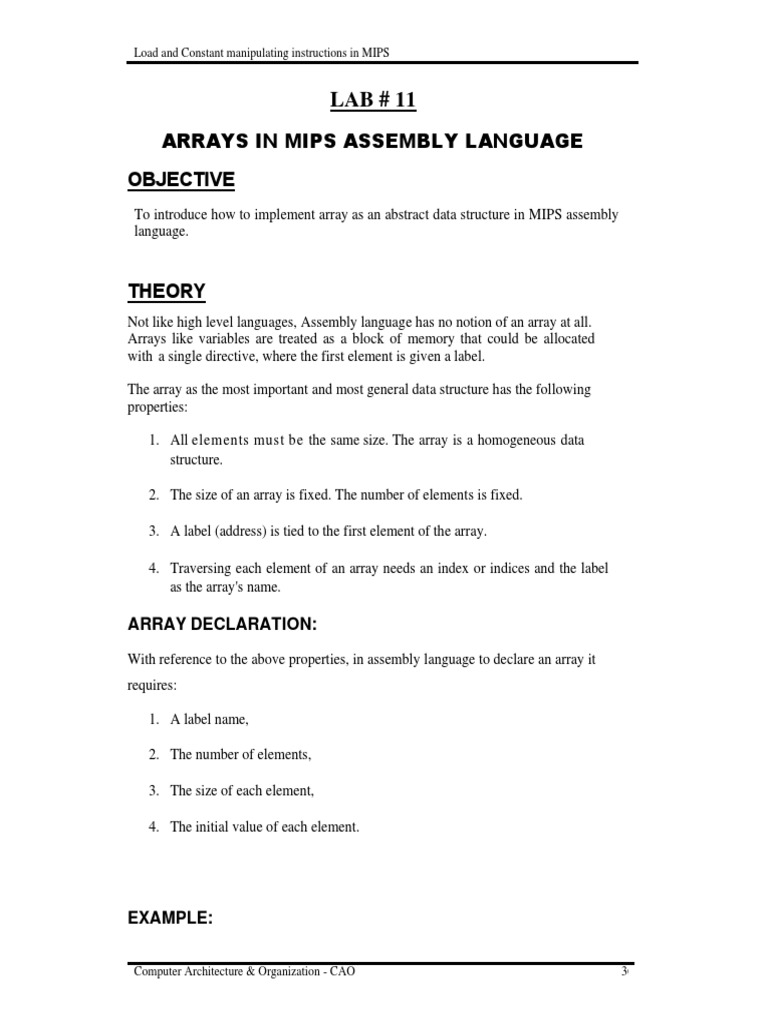 Arrays in Mips Assembly Language Objective: Array Declaration | PDF | Array Data Structure ...