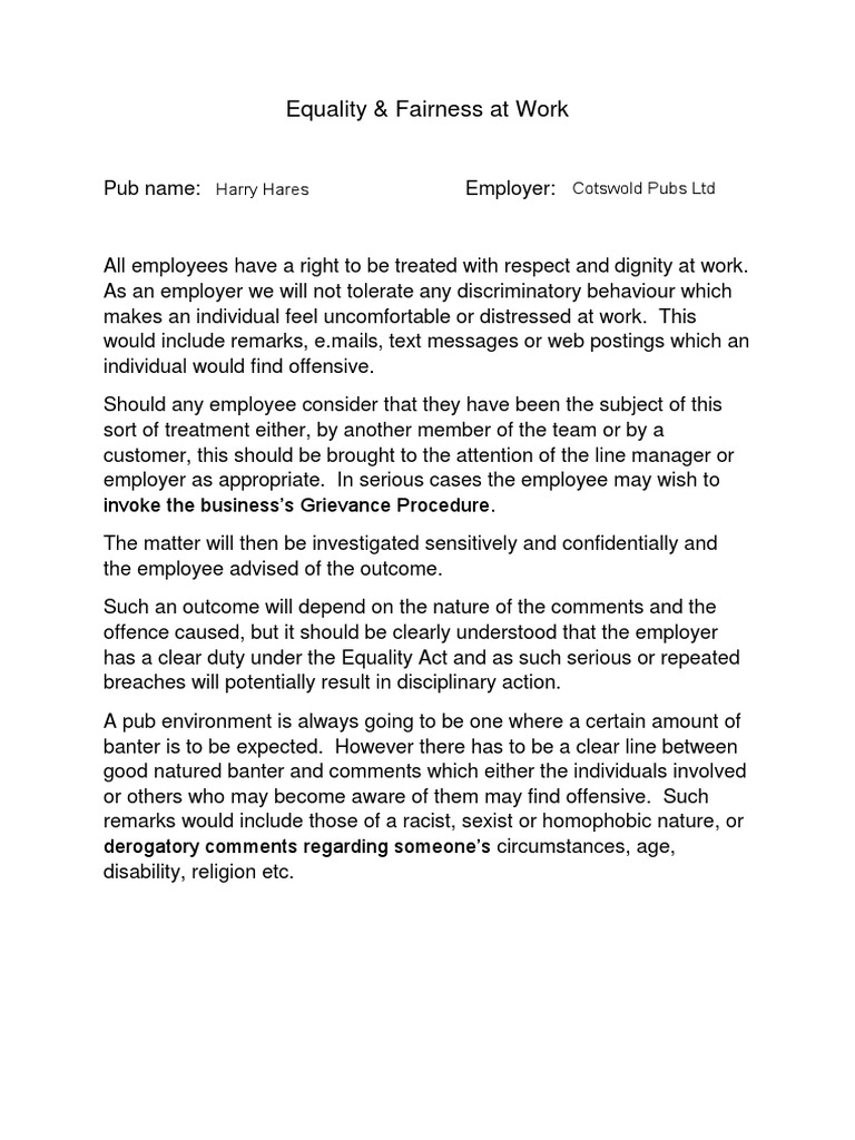 Equality & Fairness at Work | PDF