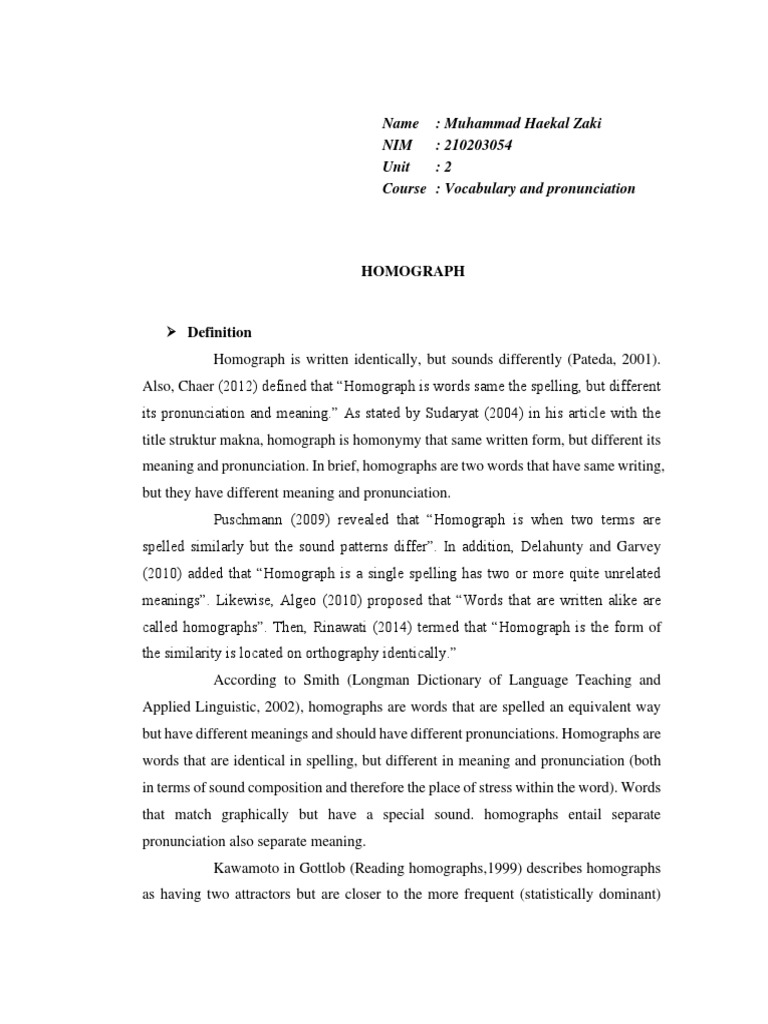 Homograph - Muhammad Haekal Zaki - 210203054 | PDF | Lexicology ...