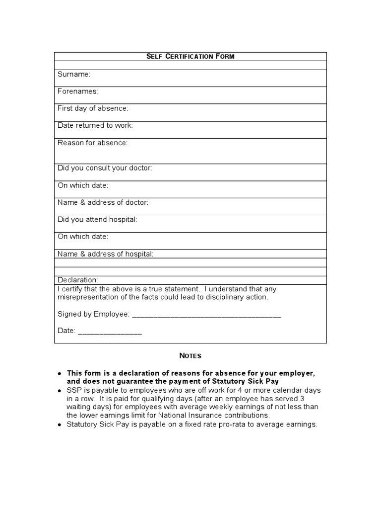 Self Certification Form | PDF