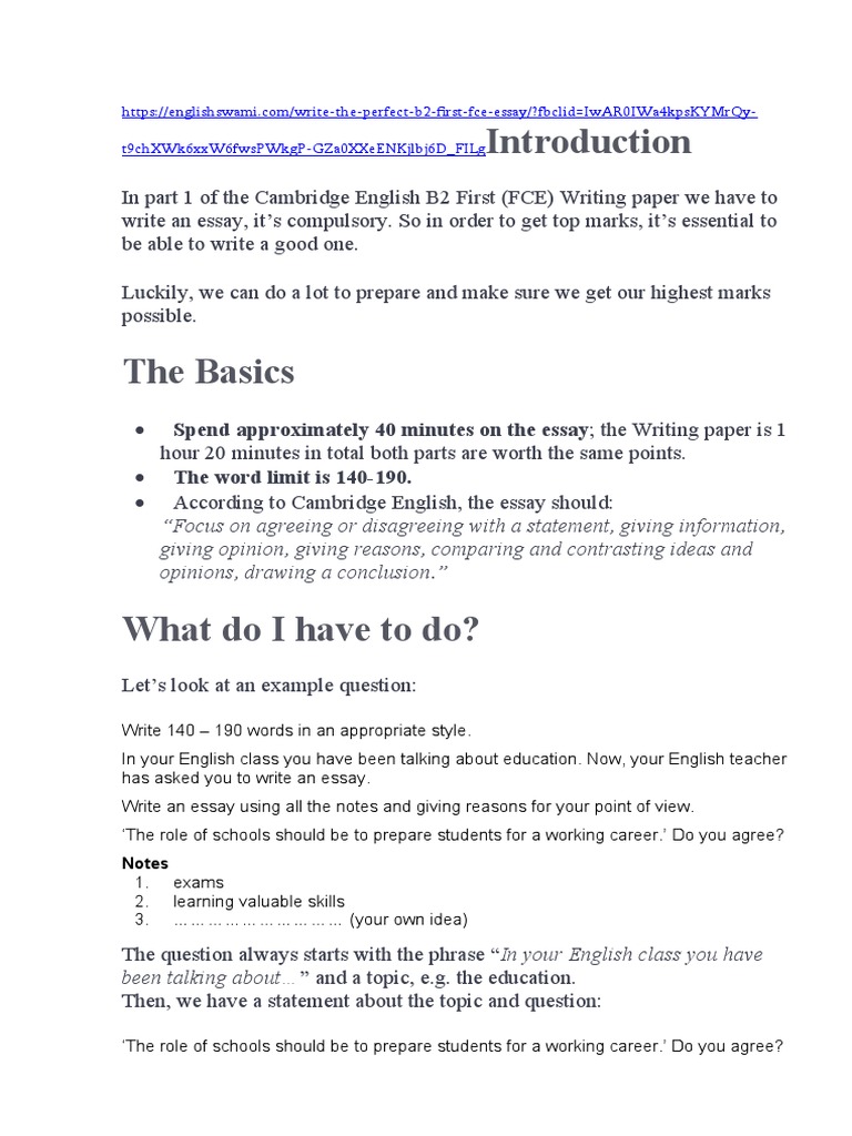 How To Write A Band 5 Essay For FCE B2 | PDF | Question | Essays
