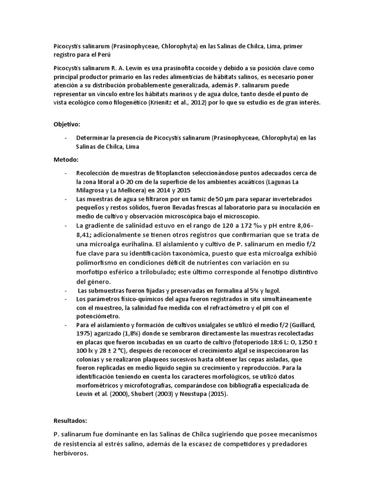 Picocystis Salinarum | PDF | Organismos | Biología