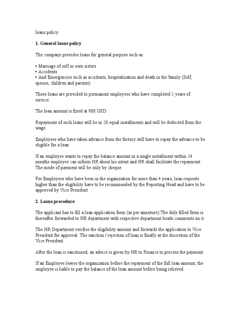 Employee Loan Policy Overview | PDF