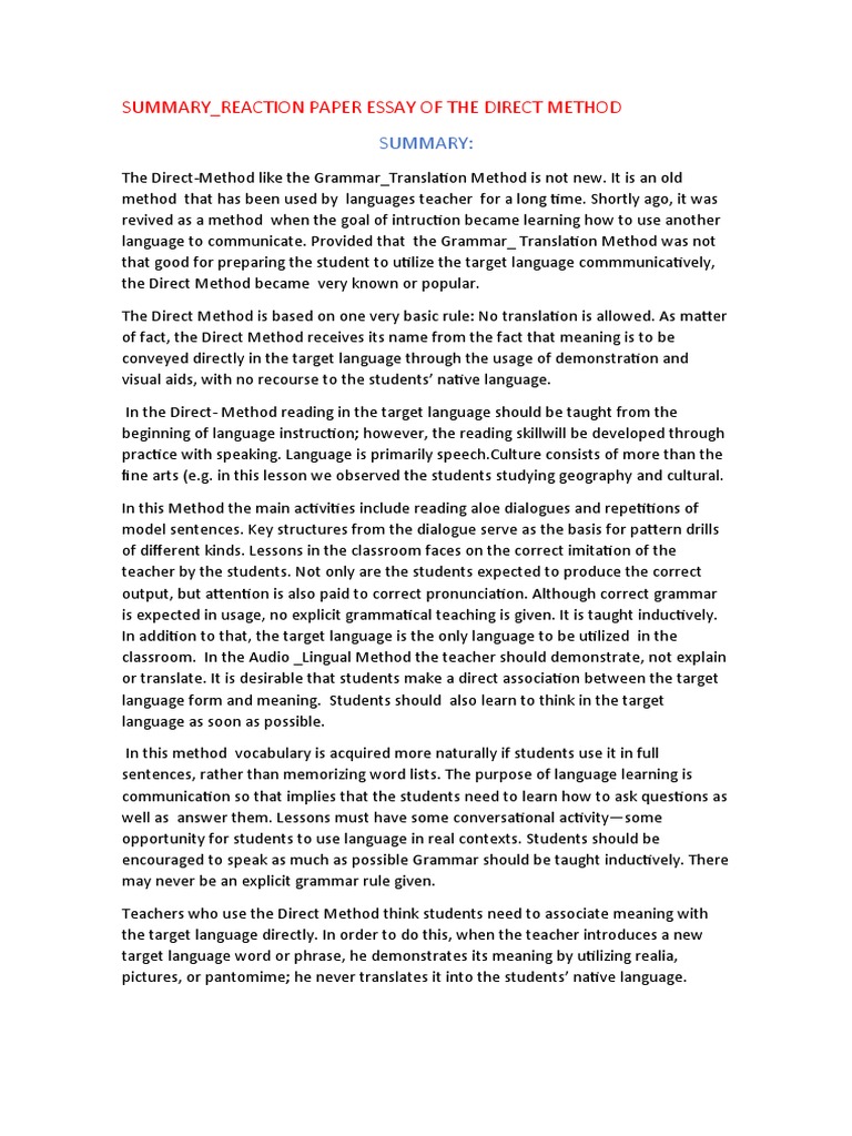 Summary - Reaction Paper Essay of The Direct Method | PDF | Second ...