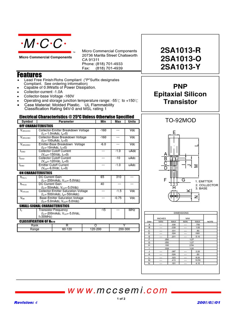 Datasheet 1013 | PDF | Bipolar Junction Transistor | Semiconductor Devices