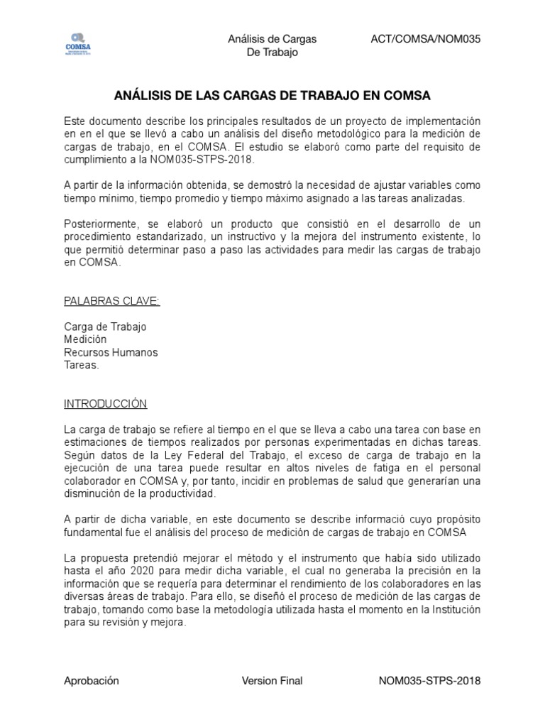 Análisis de Las Cargas de Trabajo Comsa | PDF | Gestión de recursos humanos | Medición