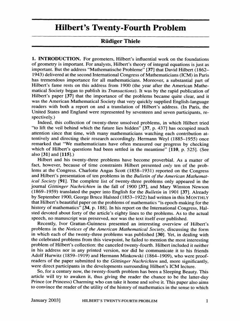 Hilbert S 24 Problems Assoc | PDF | Mathematics | Axiom