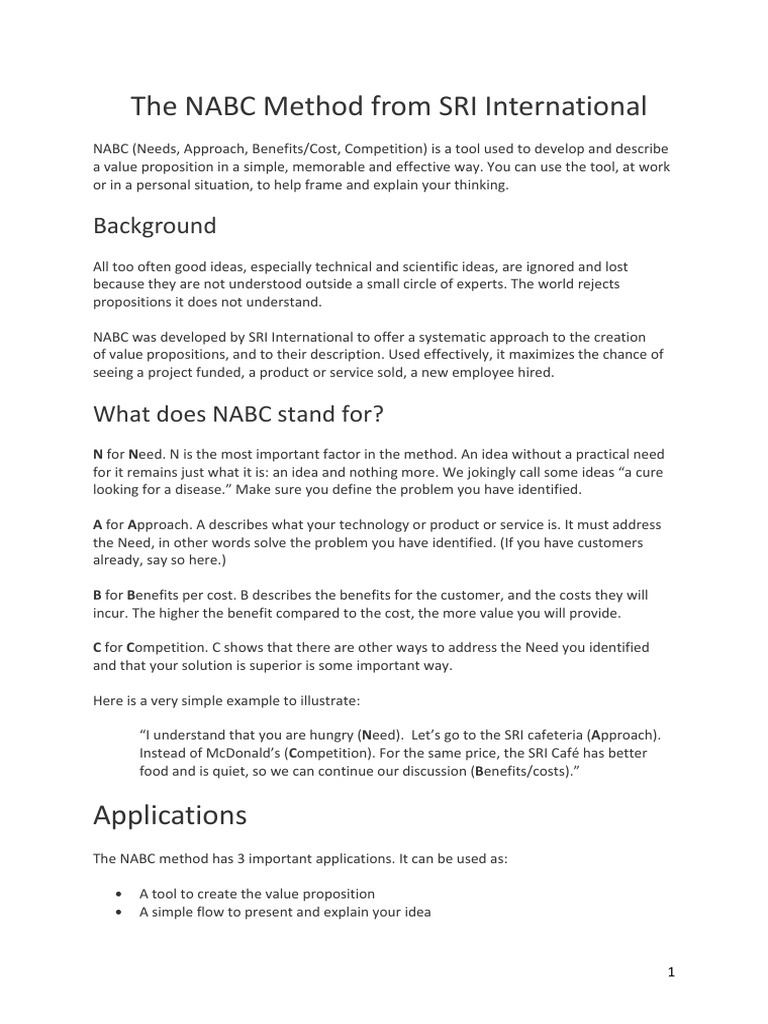 The NABC Method | PDF | Business | Cognition