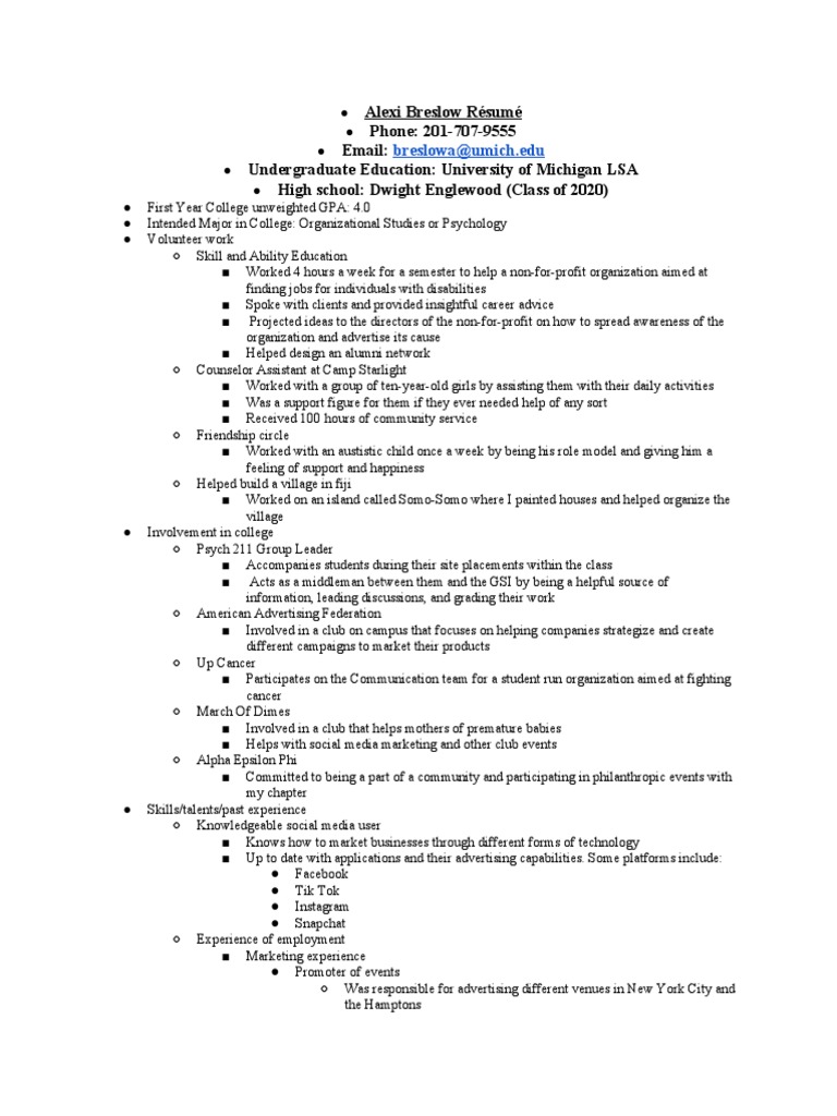 Alexi Breslow - Resume Final Weebly 2 | PDF | Social Media | Popular ...