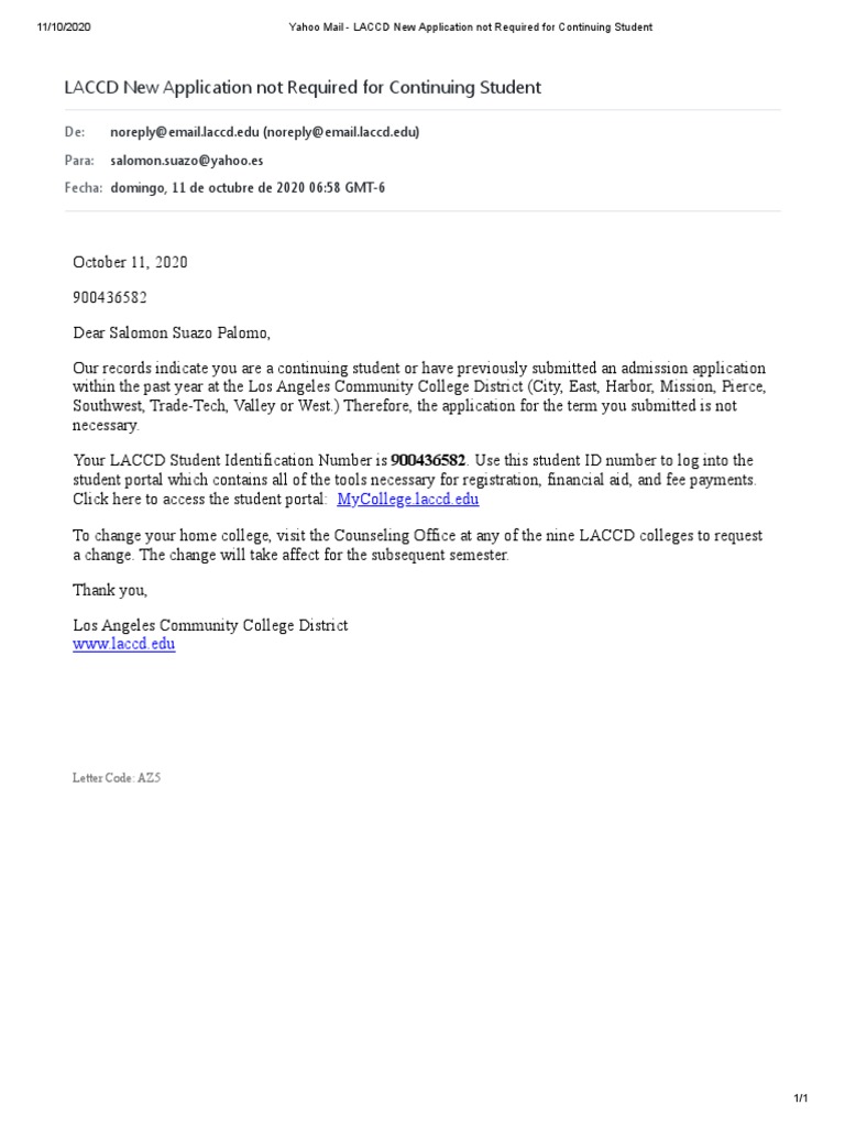 LACCD Continuing Student Update | PDF