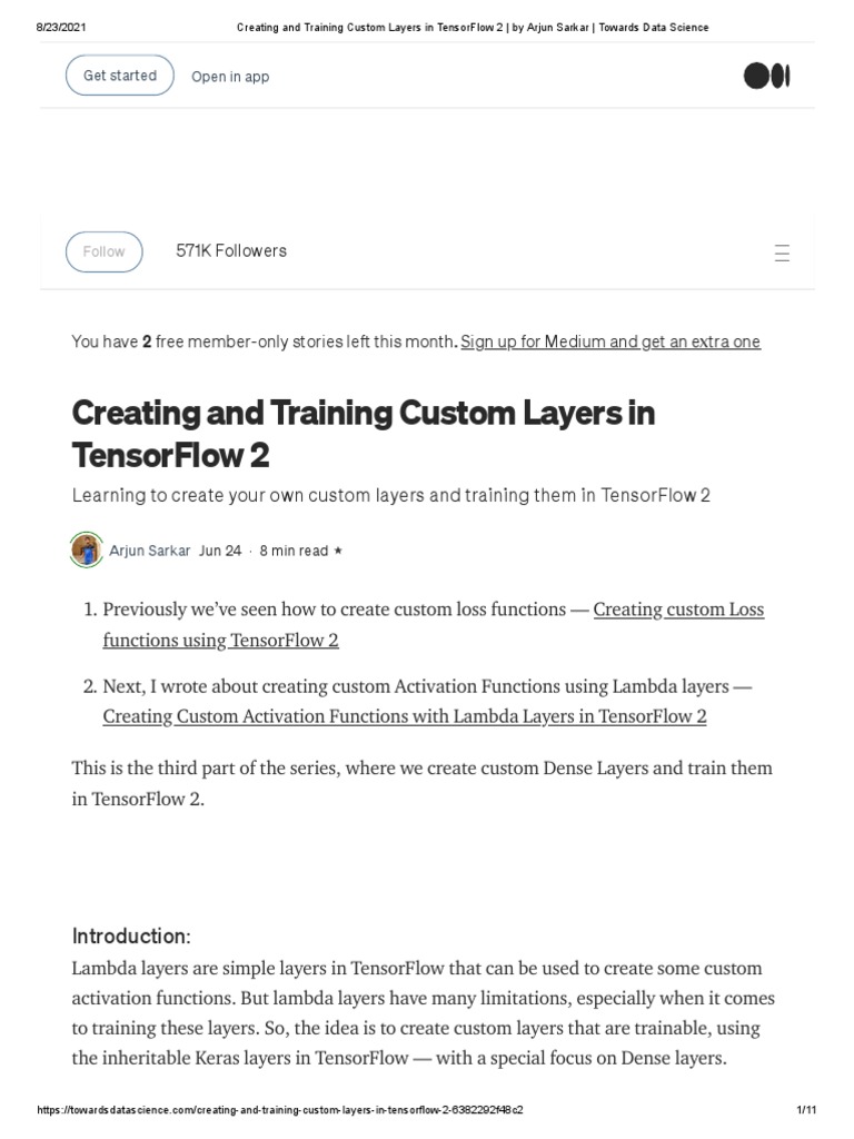 Creating and Training Custom Layers in TensorFlow 2 - by Arjun Sarkar ...